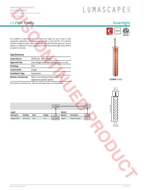 cutsheet download - Lumascape