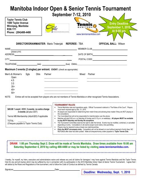 Entry form - Tennis Manitoba