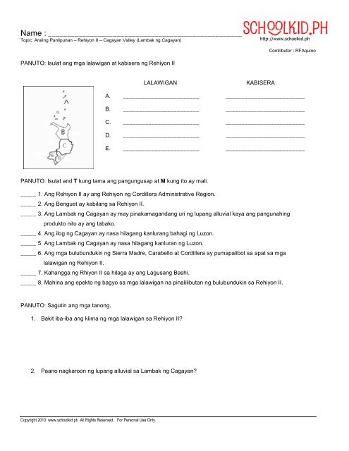Rehiyon II- Cagayan Valley - RFA - 1 - Schoolkid.Ph