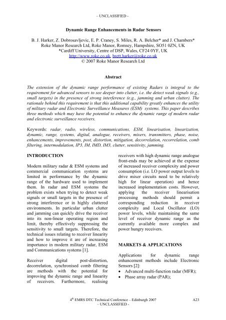 Dynamic Range Enhancements in Radar Sensors - Roke Manor ...