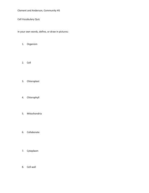 Cell Vocabulary Quiz - ACT-ESL