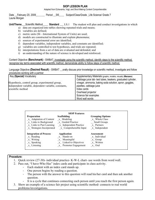 Scientific Method Lesson Plan 5th Grade Scientific Method Lesson Plan 5th Grade