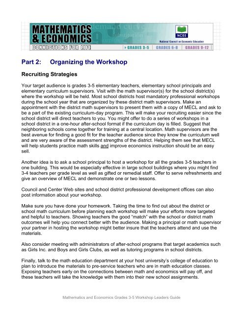 Part 2: Organizing the Workshop - Mathematics & Economics