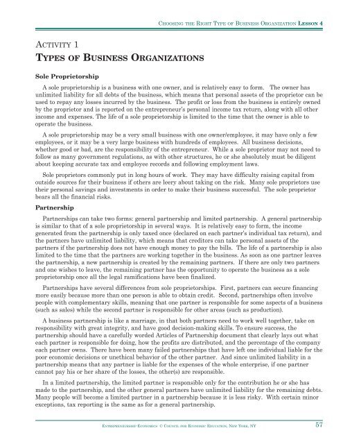 Lesson 4 Activities - Entrepreneurship Economics - Council for ...