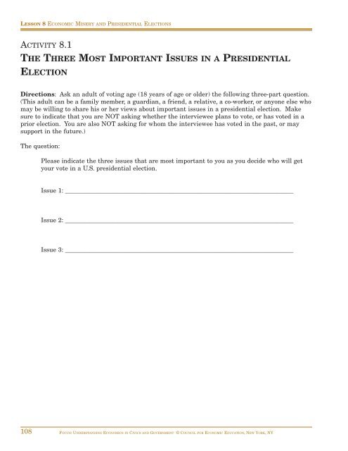 Lesson 8 Activities - Focus: Understanding Economics in Civics and ...