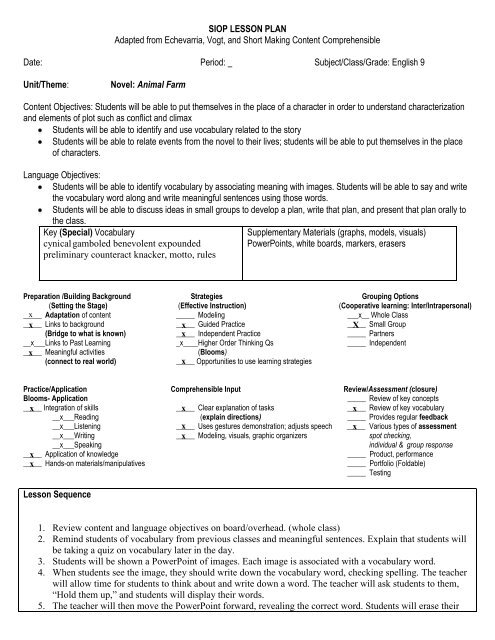 SIOP LESSON PLAN - ACT-ESL