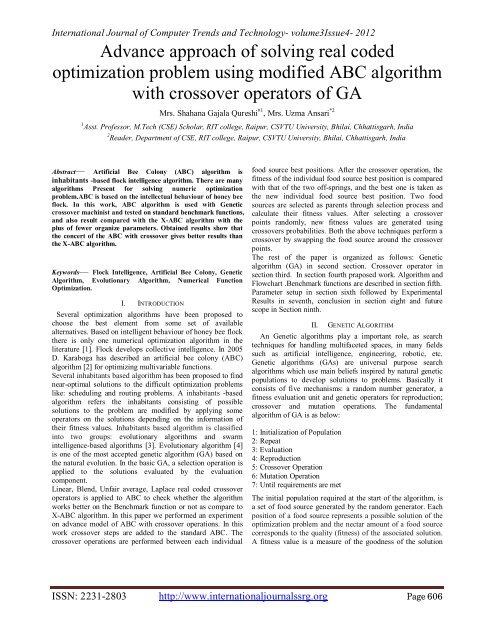 Advance approach of solving real coded optimization problem using ...