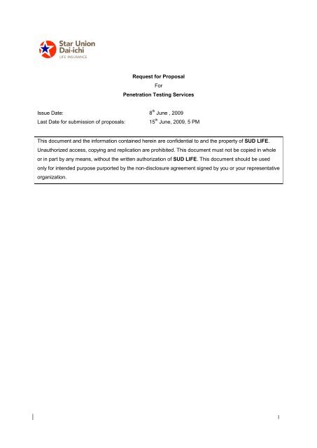 1 Request for Proposal For Penetration Testing Services Issue Date ...