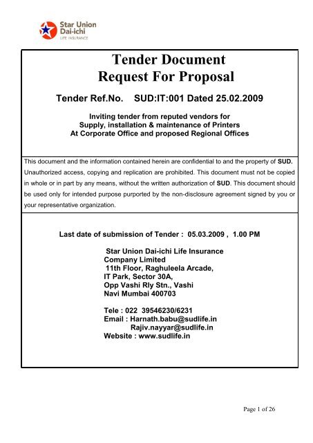Tender Document Request For Proposal - Star Union Dai-ichi Life ...