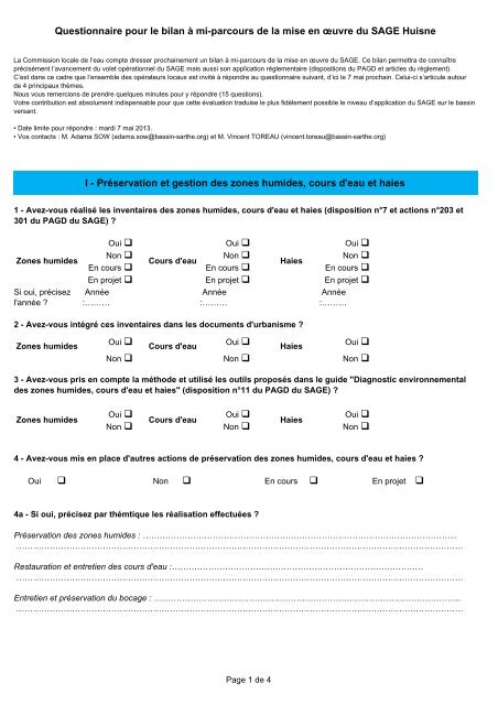Questionnaire Bilan à mi-parcours du SAGE (PDF - 20.7 ko)