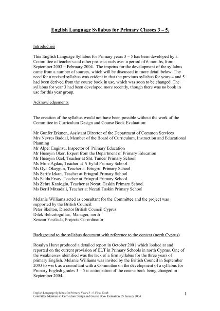 English Language Syllabus for Primary Classes 3 – 5.