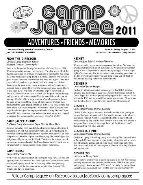 Camp Newsletter August 12 2005 - Lawrence Family JCC