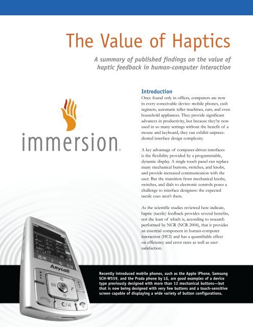 The Value of Haptics - Immersion Corporation
