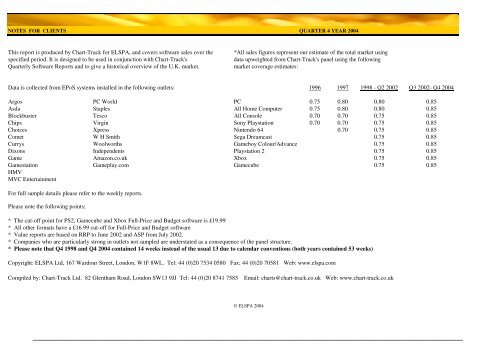 This report is produced by Chart-Track for ELSPA, and covers ...
