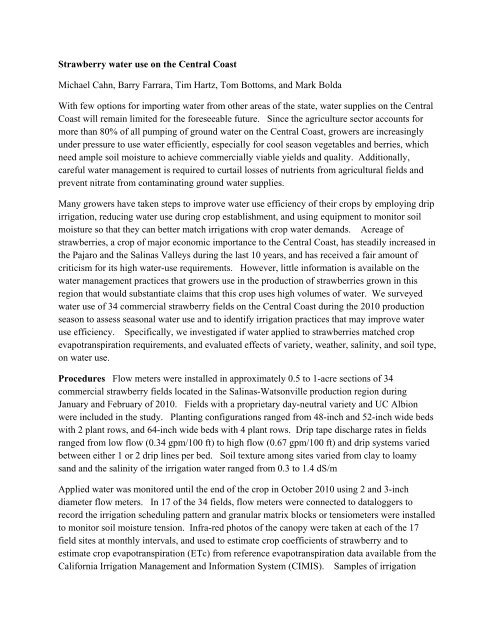 Strawberry water use on the Central Coast Michael Cahn, Barry ...