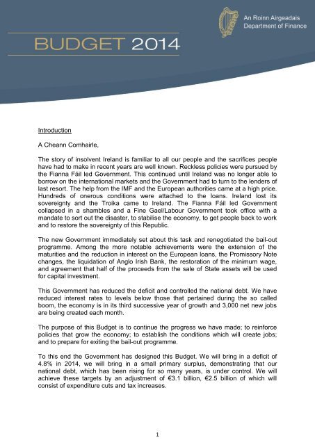 Budget Speech by Minister for Finance