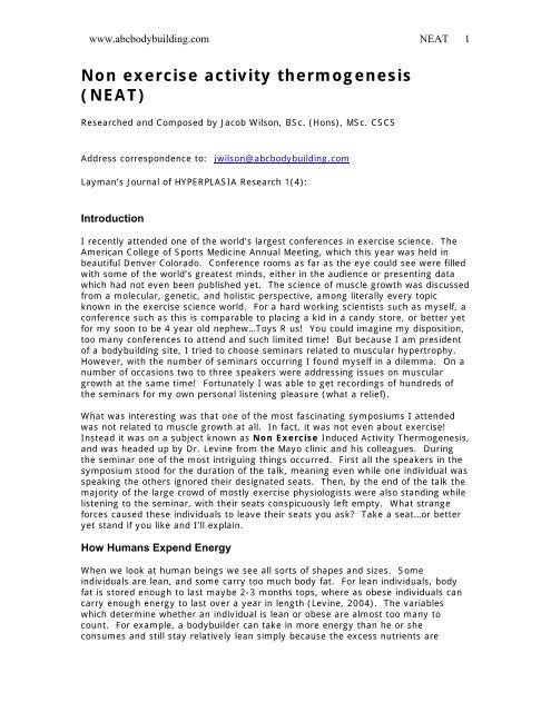 Non exercise activity thermogenesis (NEAT) - ABC Bodybuilding