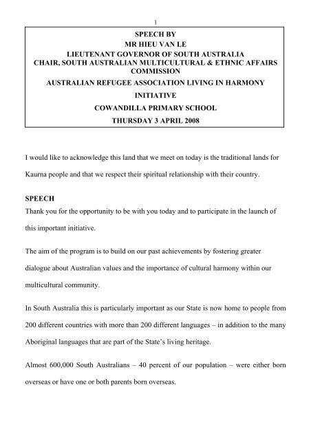 Mr Le's speech (PDF 18.5 KB) - Multicultural SA