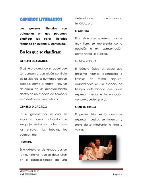 GENEROS LITERARIOS En los que se clasifican: