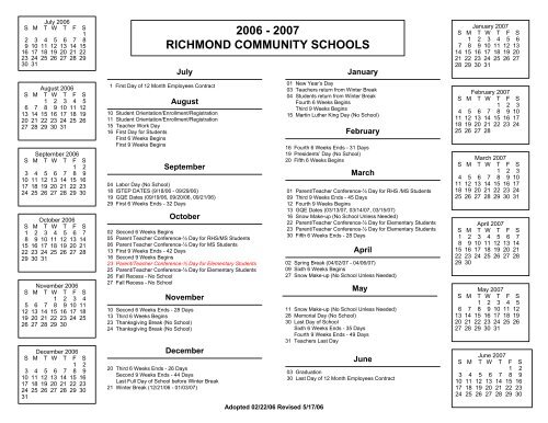 District School Calendar for 2006-2007 - Richmond Community ...