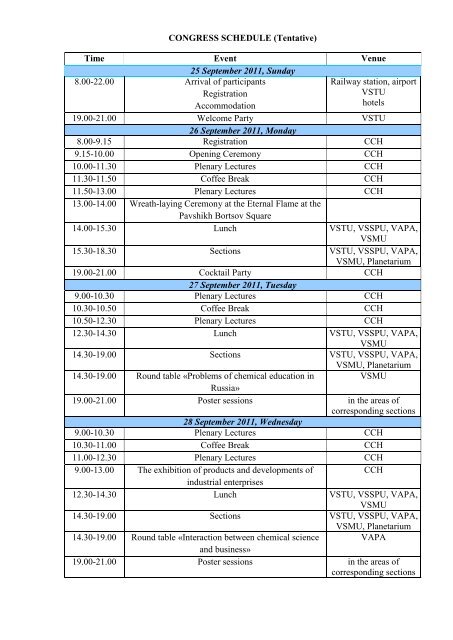 CONGRESS SCHEDULE (Tentative) Time Event Venue 25 ...