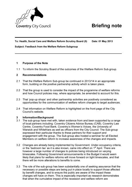 Briefing note - Coventry City Council