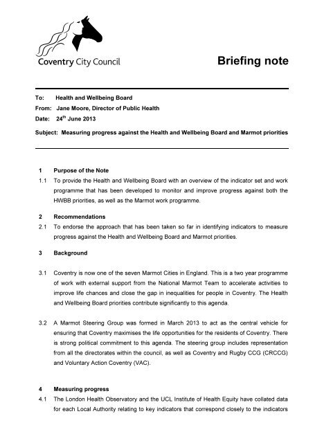 Briefing note - Meetings, agendas, and minutes - Coventry City ...