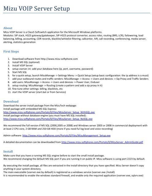 Mizu VOIP Server Setup Mizu VOIP Server Setup