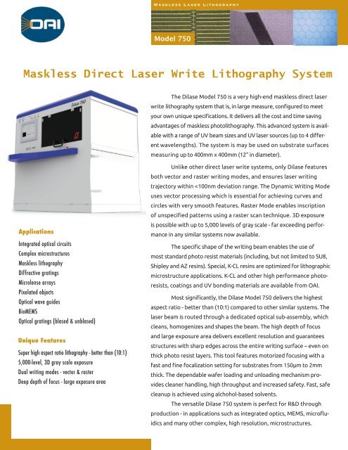 Maskless Direct Laser Write Lithography System - OAI