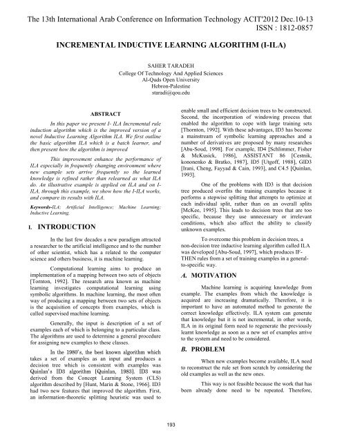 Incremental Inductive Learning Algorithm I Ila Acit