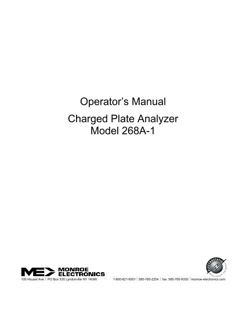 Operator's Manual Charged Plate Analyzer Model 268A-1