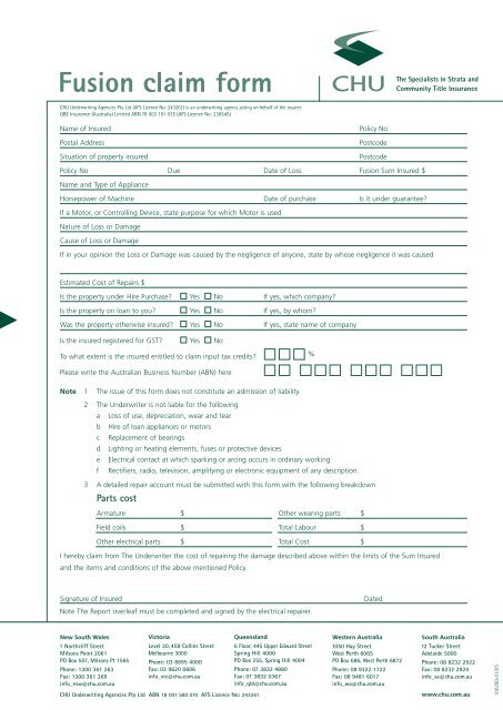 CHU Fusion Claim Form - AIS Insurance Brokers