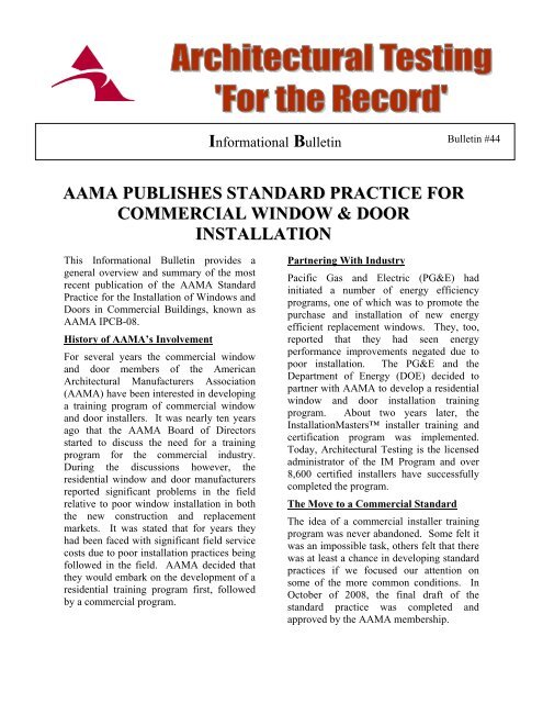 aama publishes standard practice for commercial window & door