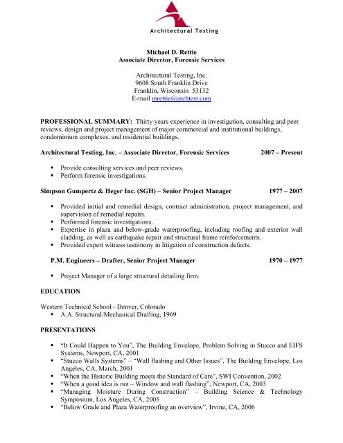 CV for Michael Rettie - Architectural Testing
