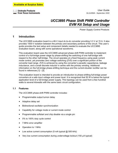 UCC3895 Phase Shift PWM Controller EVM Kit Setup and Usage