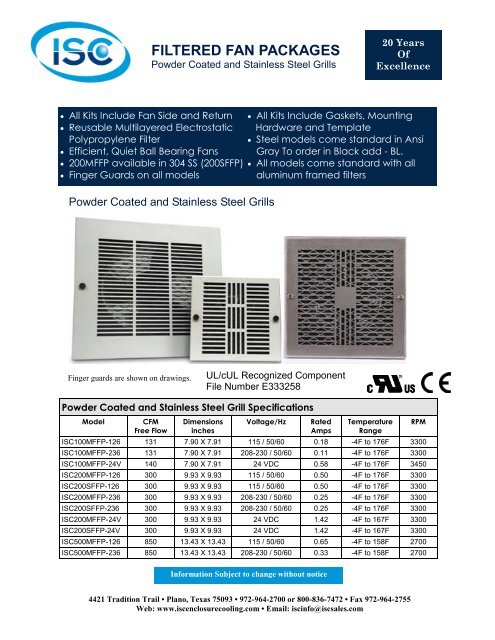 FILTERED FAN PACKAGES - ISC Enclosure Cooling