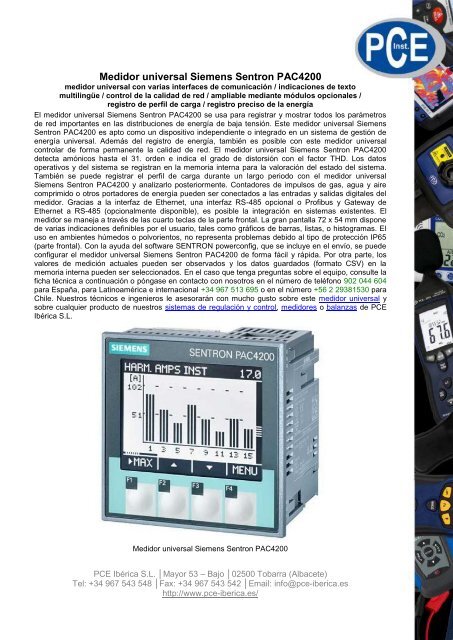 Medidor universal Siemens Sentron PAC4200 - PCE Ibérica