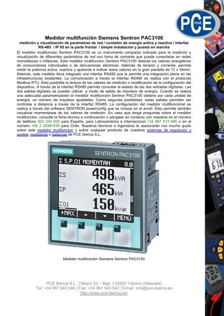 Medidor multifunción Siemens Sentron PAC3100 - PCE Ibérica