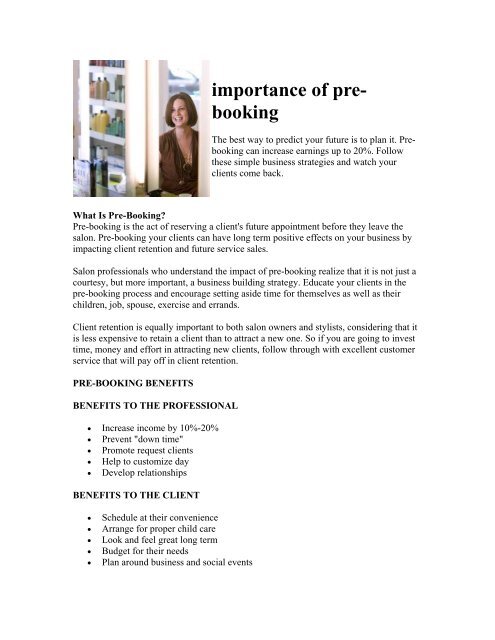 importance of pre- booking