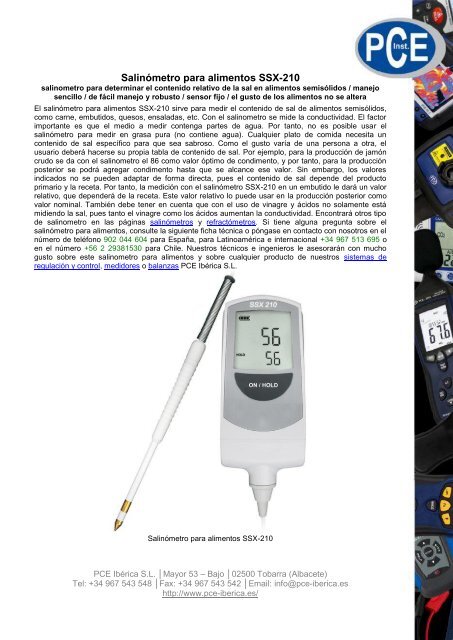 Salinómetro para alimentos SSX-210 - PCE Ibérica