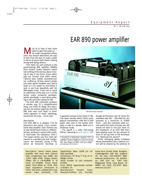 EAR 890 power amplifier