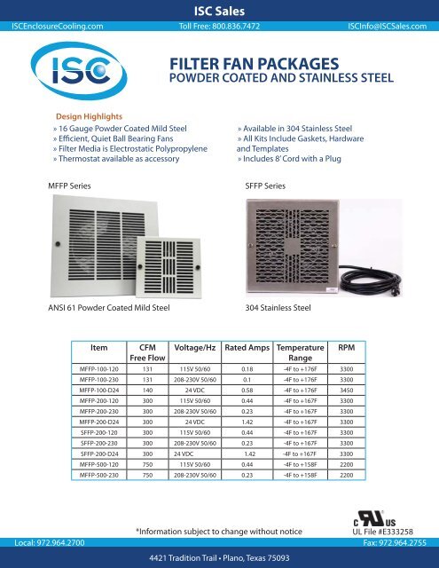 FILTER FAN PACKAGES - ISC Enclosure Cooling