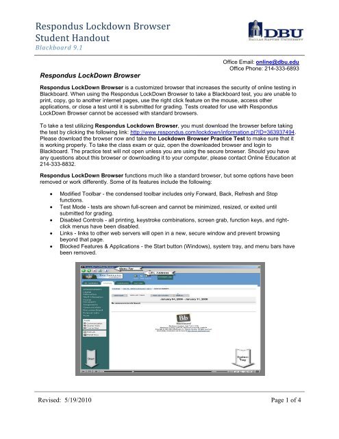 Respondus Lockdown Browser Student Handout