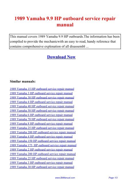 1989 Yamaha 9.9 HP outboard service repair manual - Bit Manual