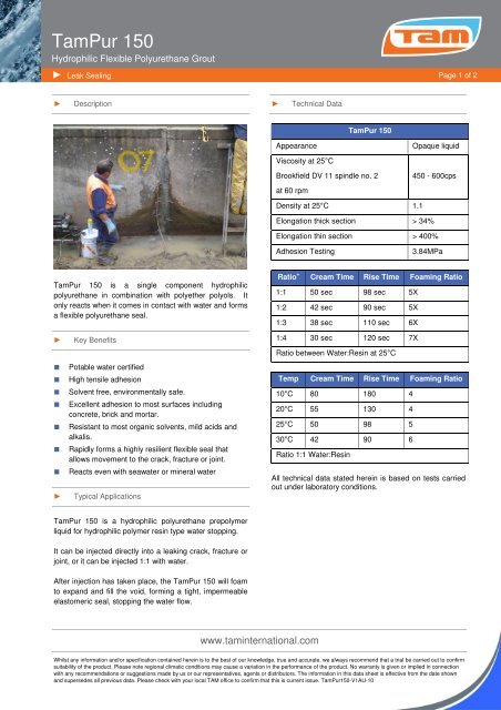 Download TAM Tampur 150 Data Sheet