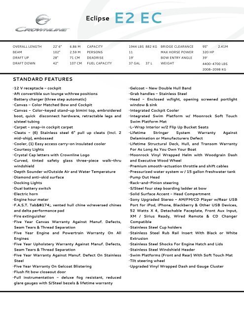 Spec Sheet - Crownline Boats