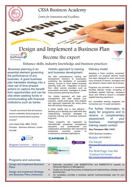 Design and Implement a Business Plan