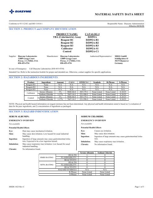 MSDS - Diazyme Laboratories
