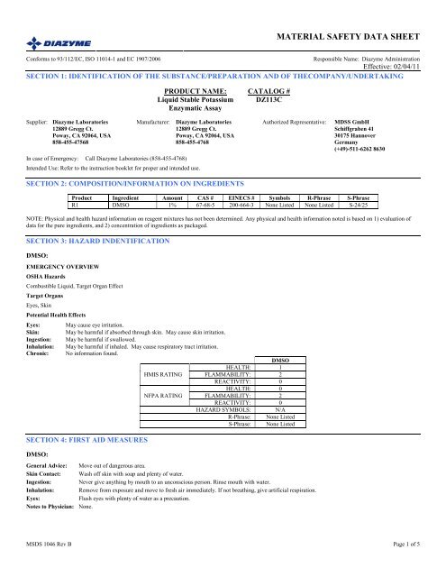 MSDS - Diazyme Laboratories