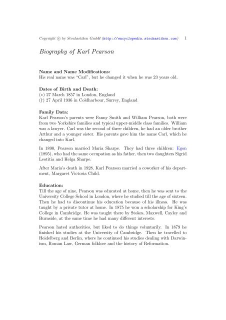 Biography of Karl Pearson